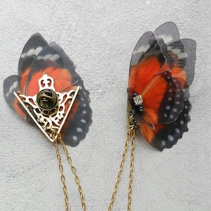 Silk Moth Butterfly Collar Clip Pins With Chains - Collar Brooch ...
