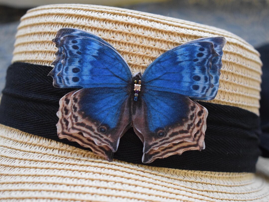 Colorful Butterfly Silk Panama Clips or Brooch Moving Wings Lightweight ...