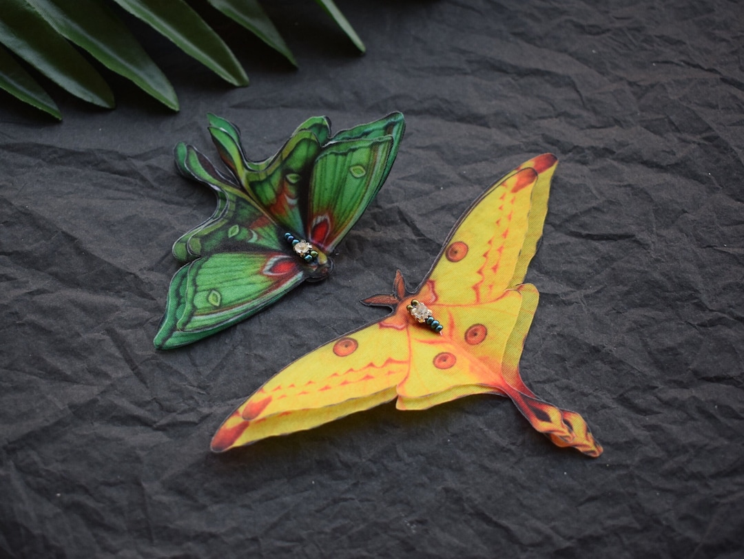 Luna Moth Silk Brooch Lapel Pin or Hair Clips With Rhinestone Gift for ...