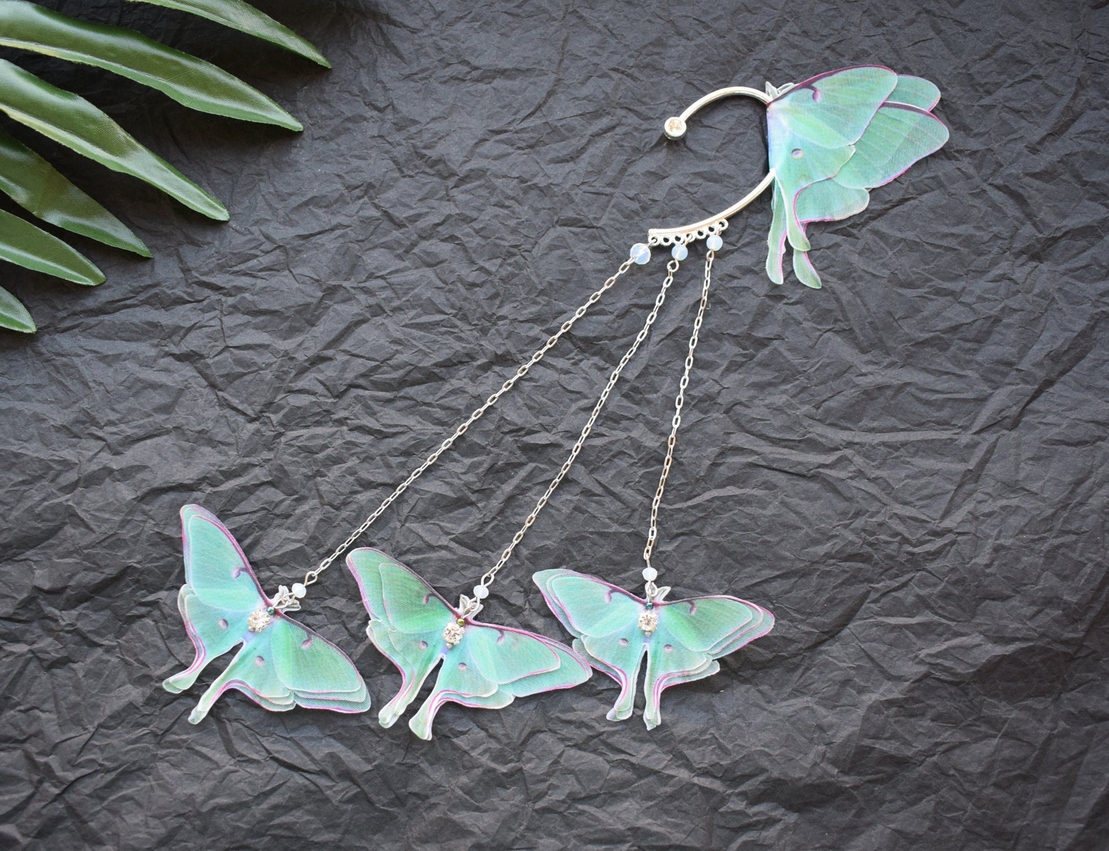 Luna Moth Ear Cuff No Piercing Butterflies Silk Long Ear Climber ...