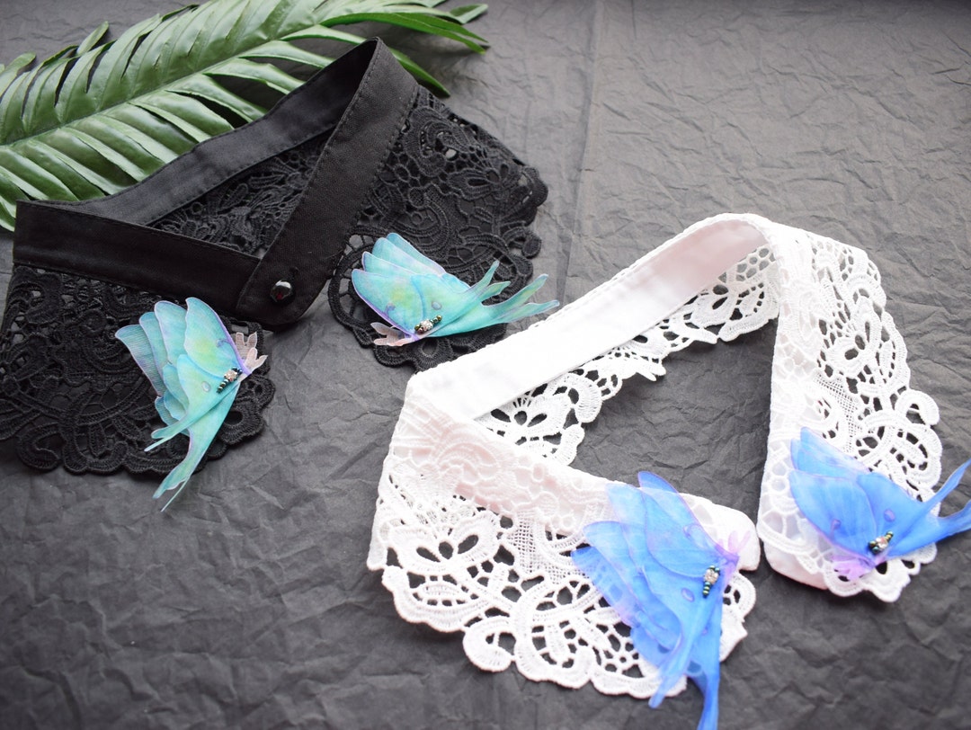 Detachable White or Black Lace Collar With Luna Moth Lapel Pins - Etsy