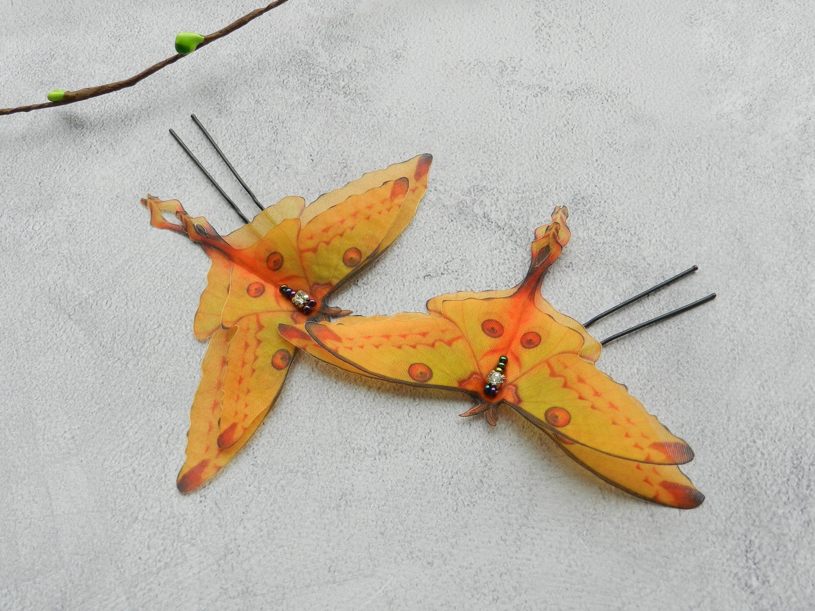 Luna Moth Silk Brooch Lapel Pin or Hair Clips With Rhinestone | Etsy