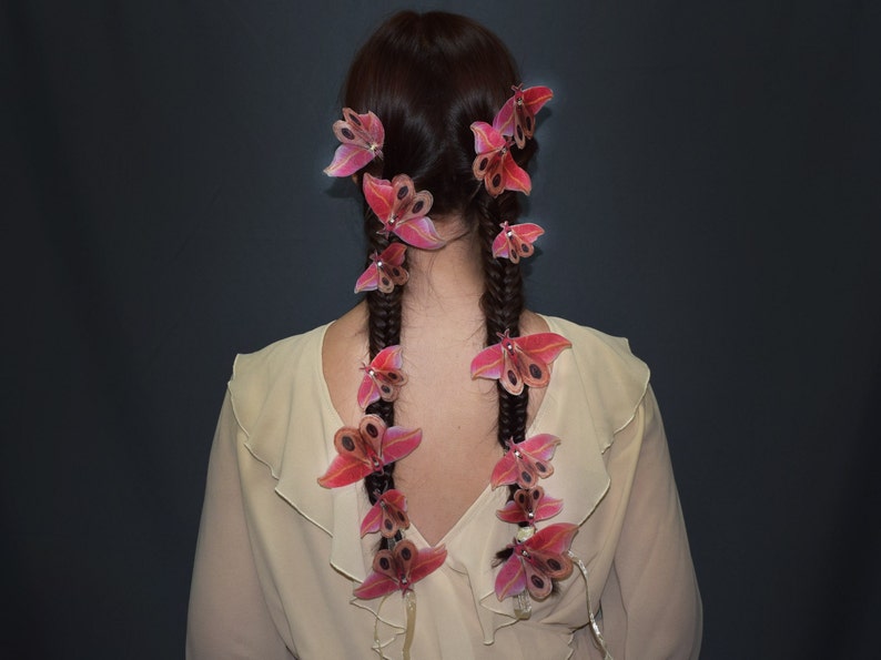 Silk Pink Moth Hair Clips With 3d Layering Wings - Hair Accessories for ...