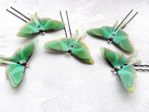 Silk Luna Moth Butterflies Hair Pins With Three-layer Wings - Etsy