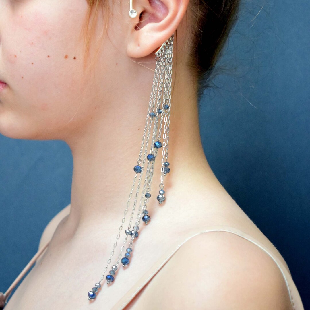 Mermaid Ear Cuff No Piercing Blue Crystals - Wrap Ear Climber Earrings ...