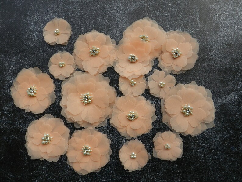 Organza fabric flowers sew on appliques embellishments for | Etsy