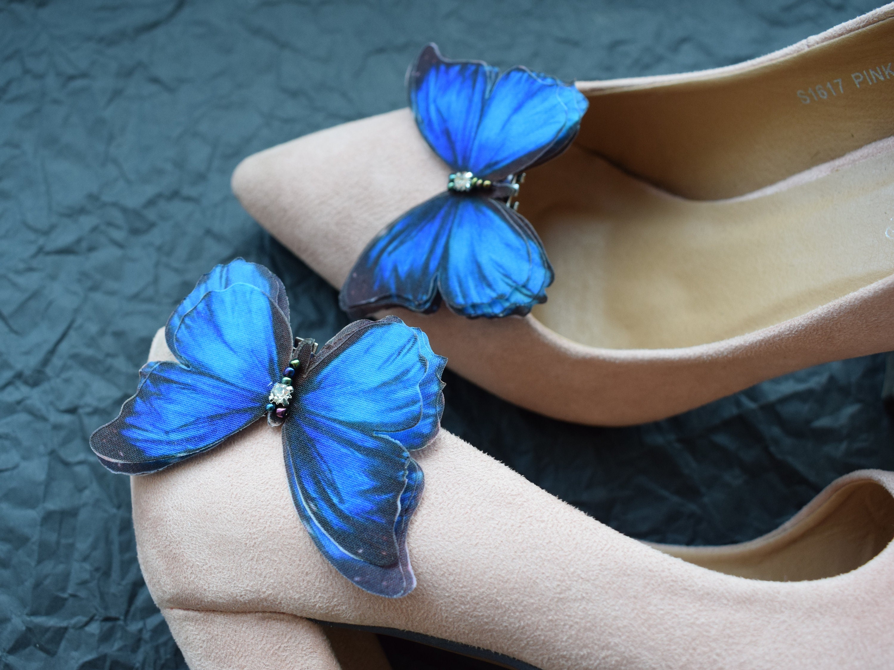 Bridal Blue Butterfly Shoe Clips With Rhinestones - Etsy