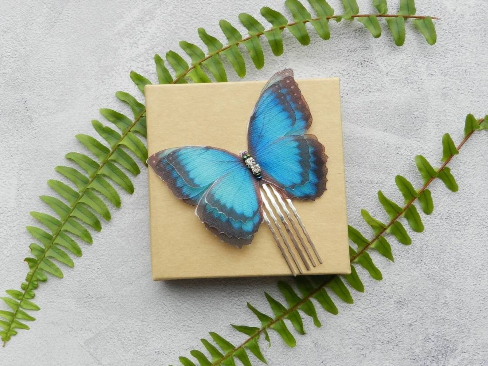 Silk butterfly hair comb with 3d double-layer wings | Etsy