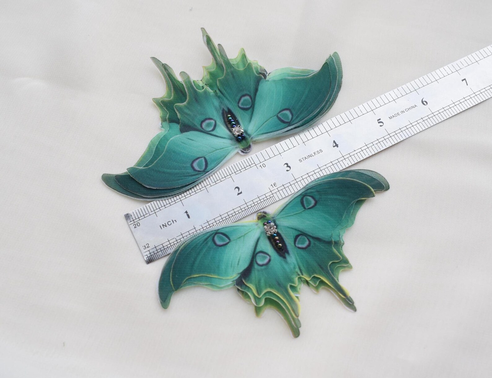 Green Silk Luna Moth Hair Clips With 3d Wings - Lightweight Hair ...