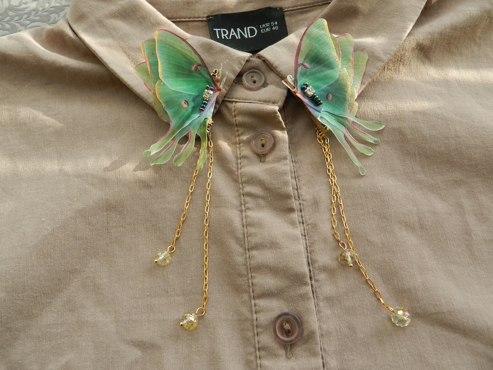 Silk Moth Butterfly Collar Clip Pins With Chains Collar | Etsy