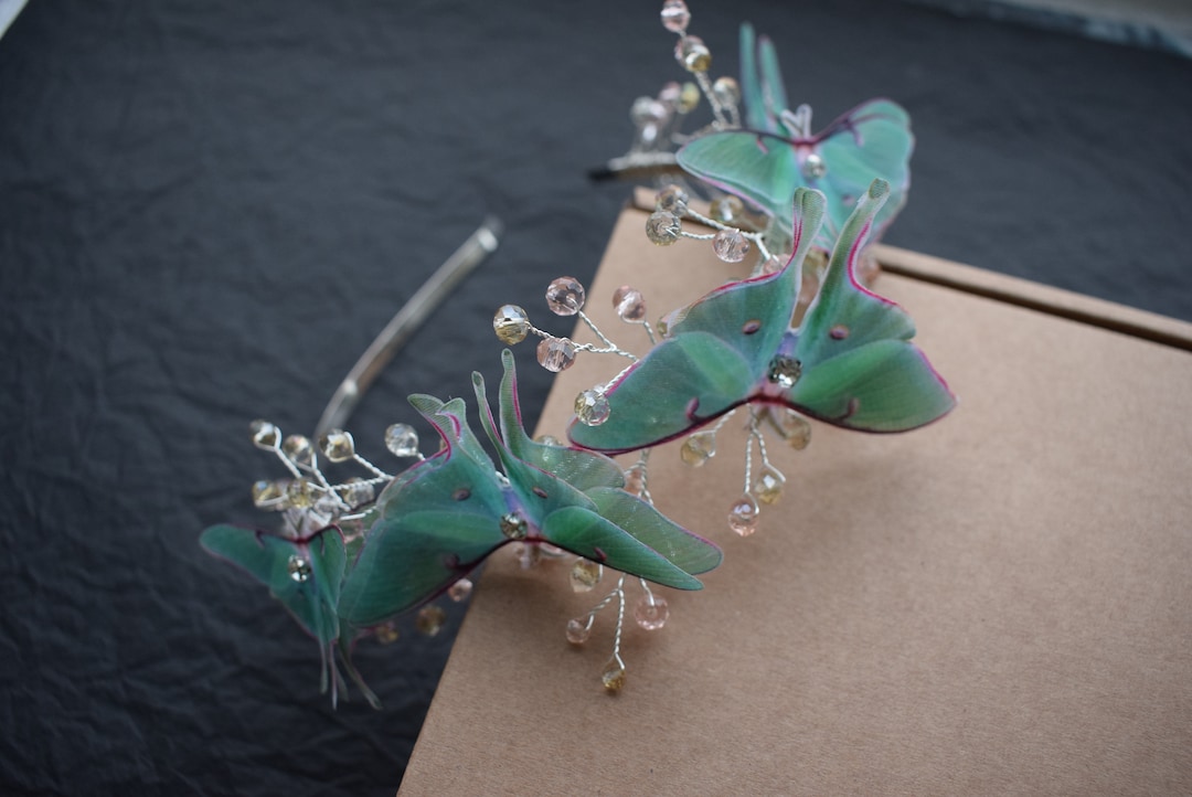 Silk Luna Moth Butterfly Headband With Crystals and Silver / Golden ...