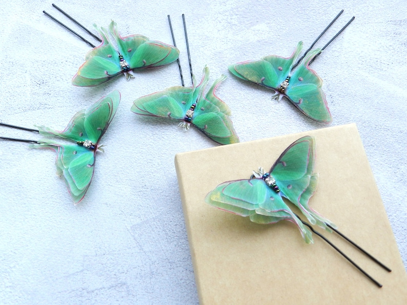 Silk Luna Moth Butterflies Hair Pins With Three-layer Wings - Etsy