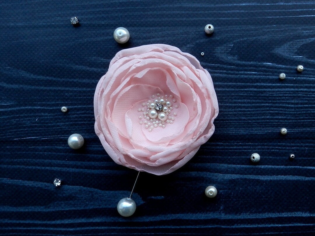 Pale Pink Silk Flower Brooch, Fabric Flower Lapel Pin, Spring Flower ...