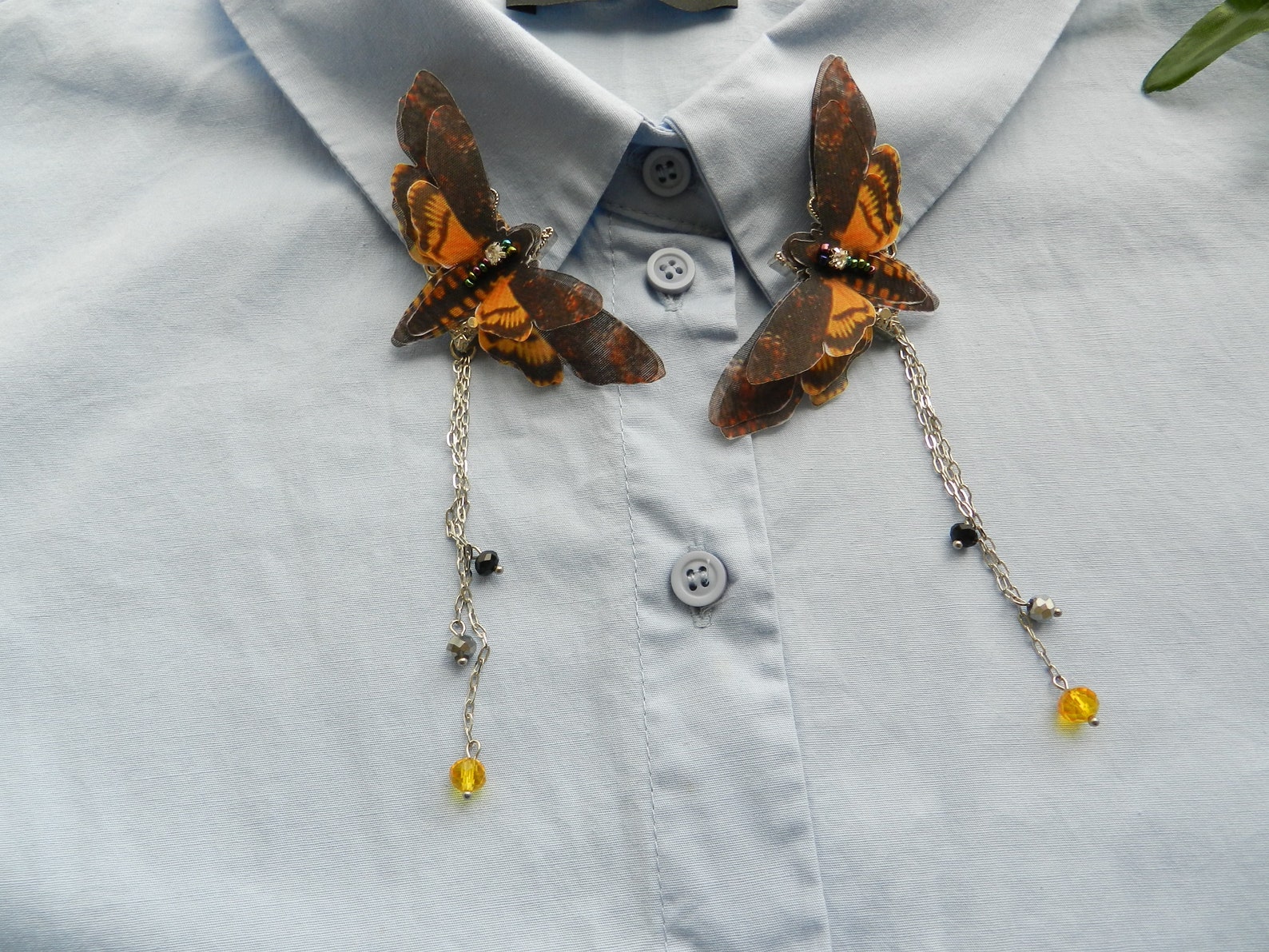 Silk Moth Butterfly Collar Clip Pins With Chains Collar - Etsy