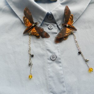 Silk Moth Butterfly Collar Clip Pins With Chains Collar | Etsy