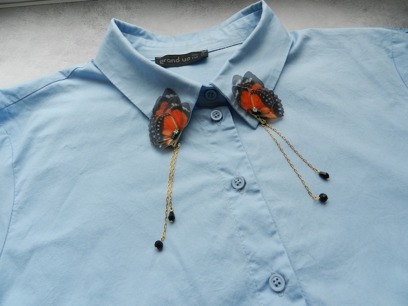 Silk Moth Butterfly Collar Clip Pins With Chains Collar | Etsy