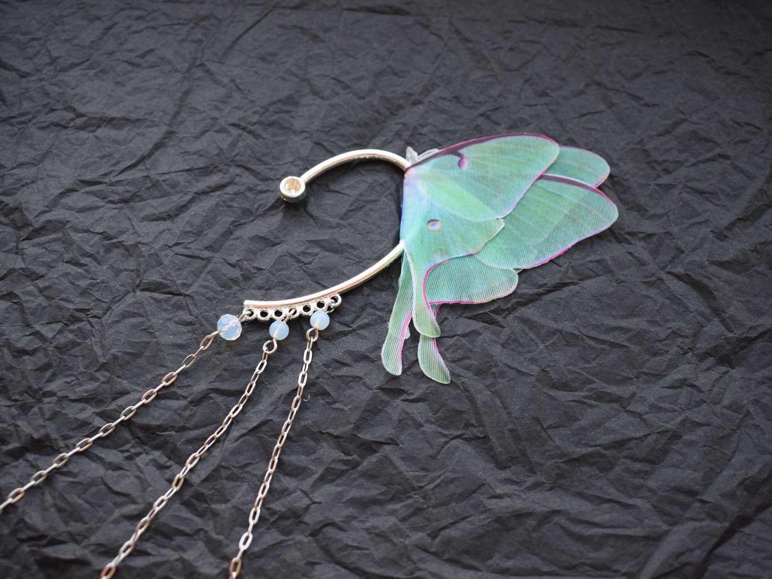 Luna Moth Ear Cuff No Piercing Butterflies Silk Long Ear Climber ...