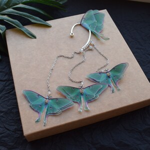 Luna Moth Ear Cuff No Piercing Butterflies Silk Long Ear Climber ...