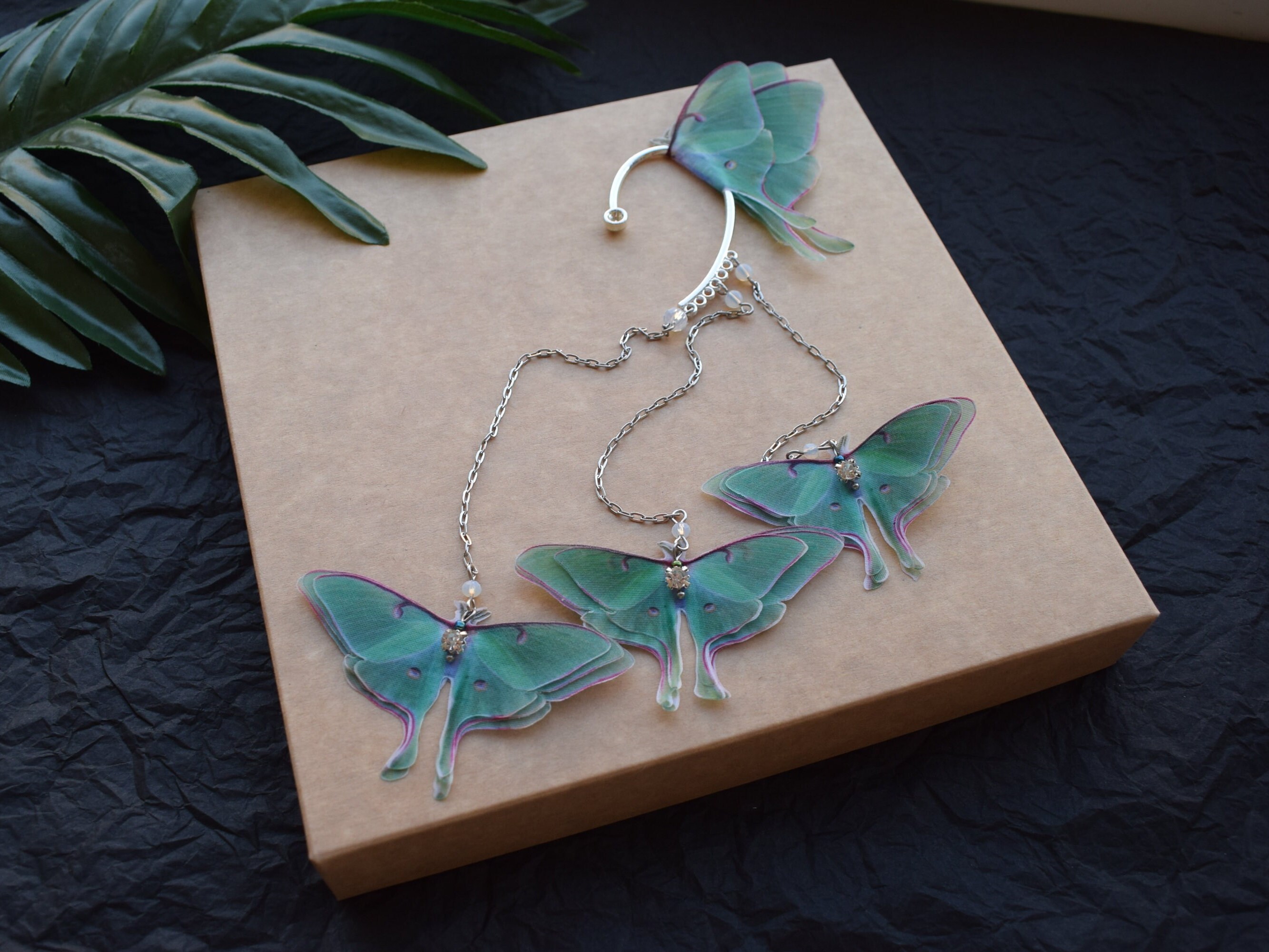 Luna Moth Ear Cuff No Piercing Butterflies Silk Long Ear Climber ...