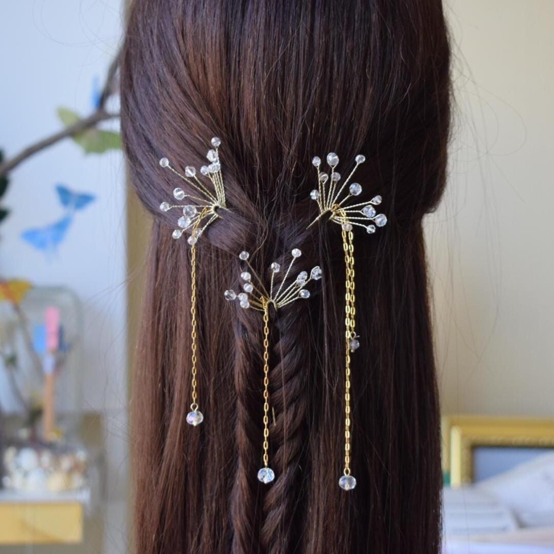 Crystal Bridal Hair Pins: Gold Wedding Hair Accessories, Set of 3 - Etsy