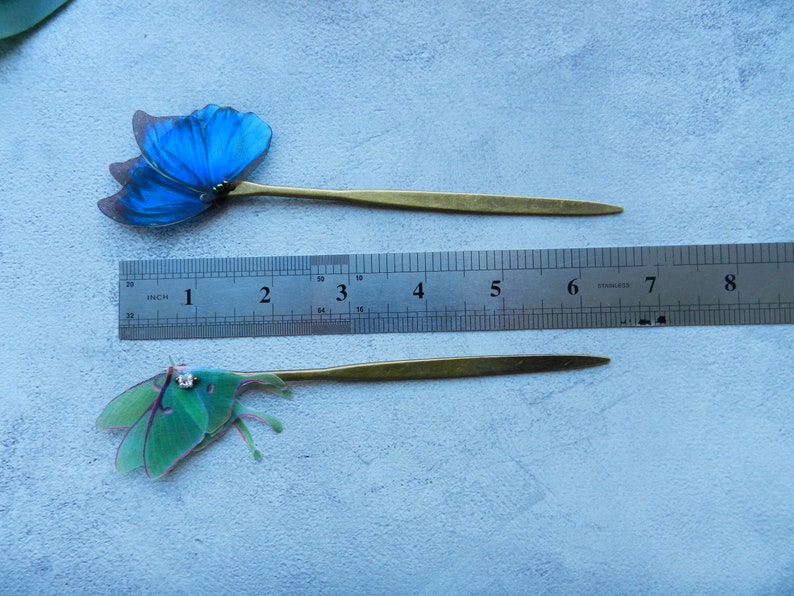 Hair Stick Blue Silk Butterfly Single Prong Chinese Hair Pin ...