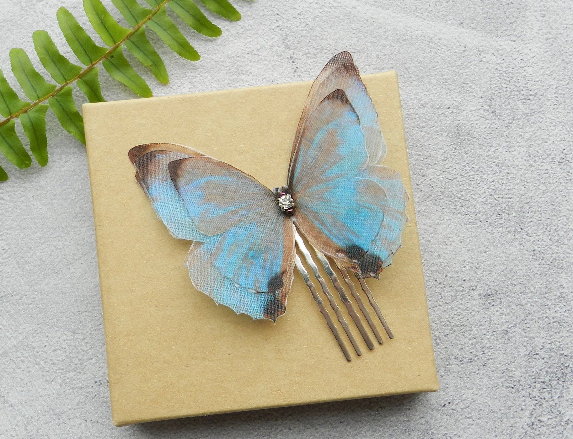 Silk butterfly hair comb with 3d double-layer wings | Etsy