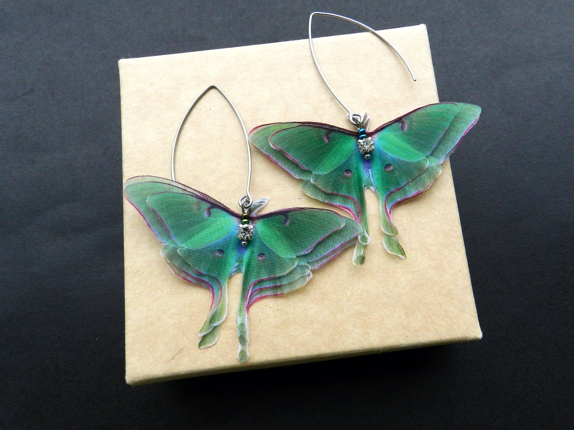 Luna Moth Butterflies Earrings Double-layer Wings With Crystal - Etsy