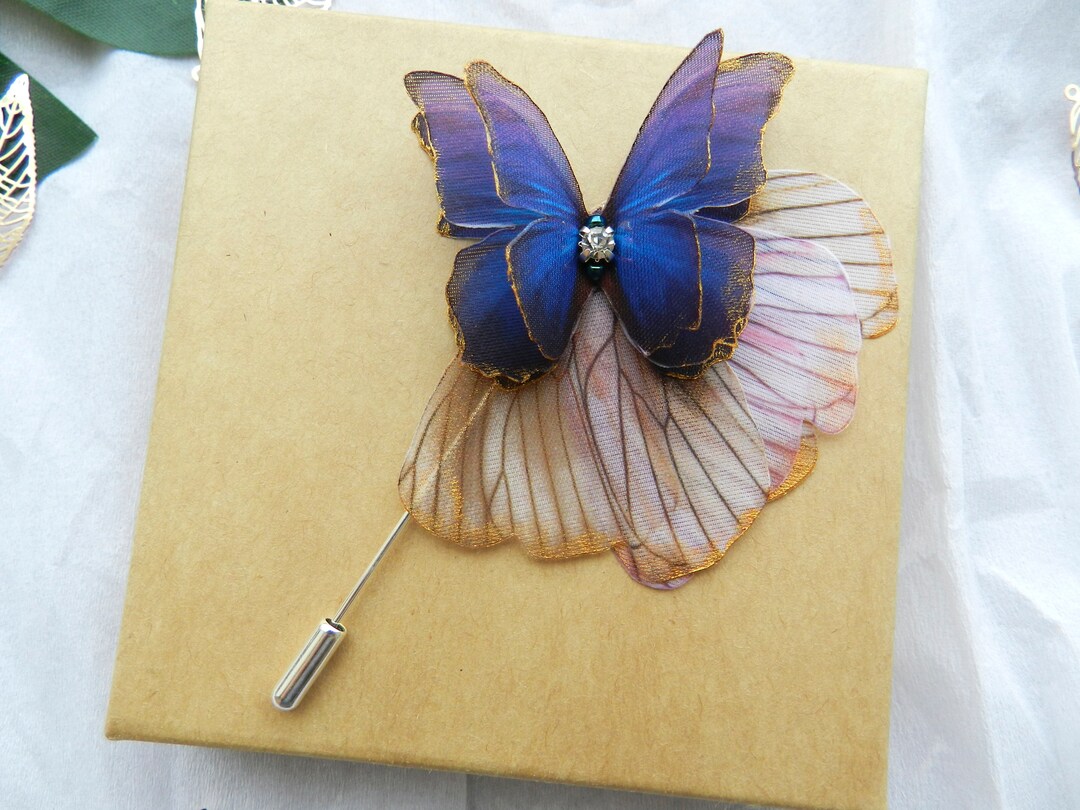 Bright Purple Silk Butterfly Lapel Pin Brooch - Etsy
