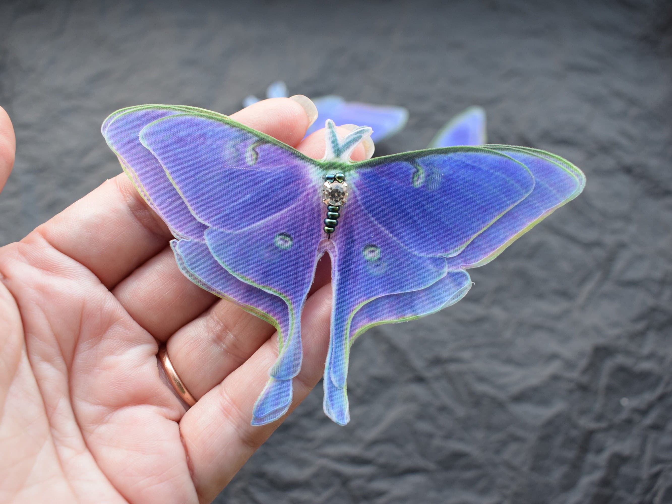 Purple Luna Moth Silk Butterfly Hair Clips or Lapel Pin Brooch 3d Wings ...