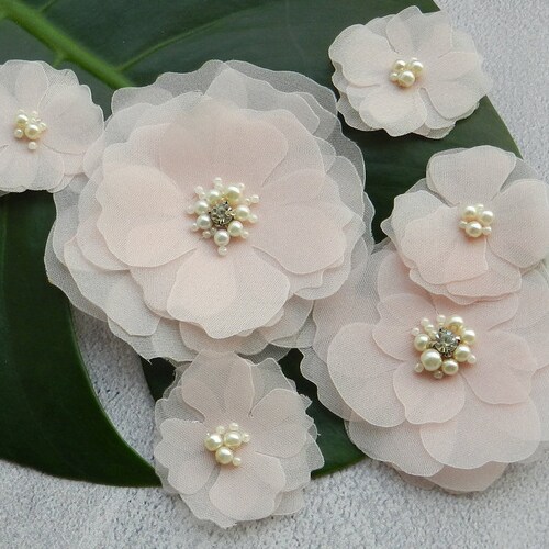 Water Lilies Fabric Flower Embellishments Organza Sew On Etsy