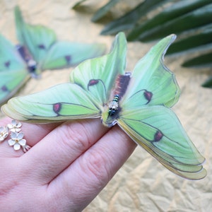 Silk Olive Luna Moth Hair Clips Moving Wings Lightweight Jewelry for ...