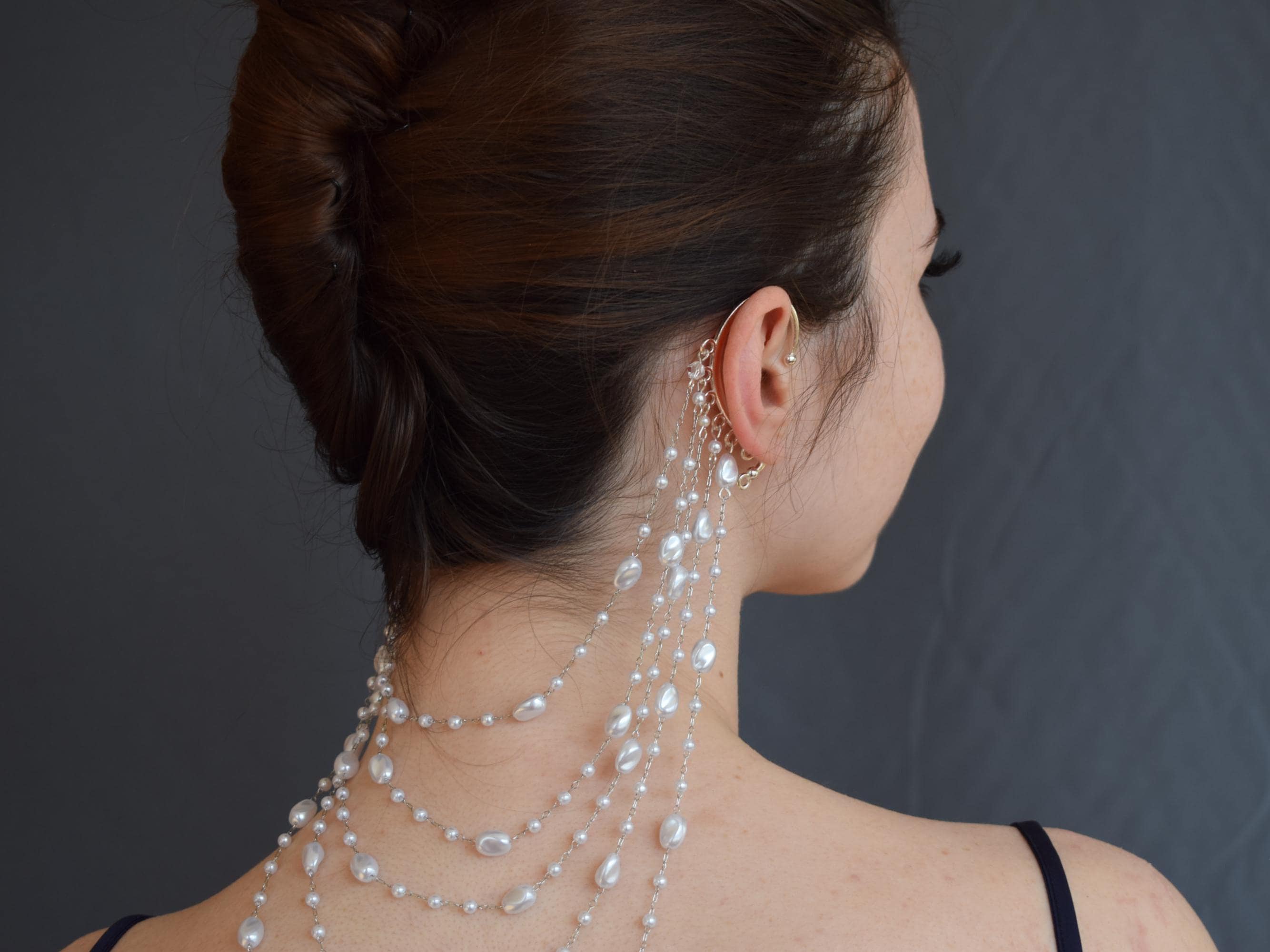 Pearls Chains Double Ear Cuff No Piercing – Hair Jewelry With Pearls ...