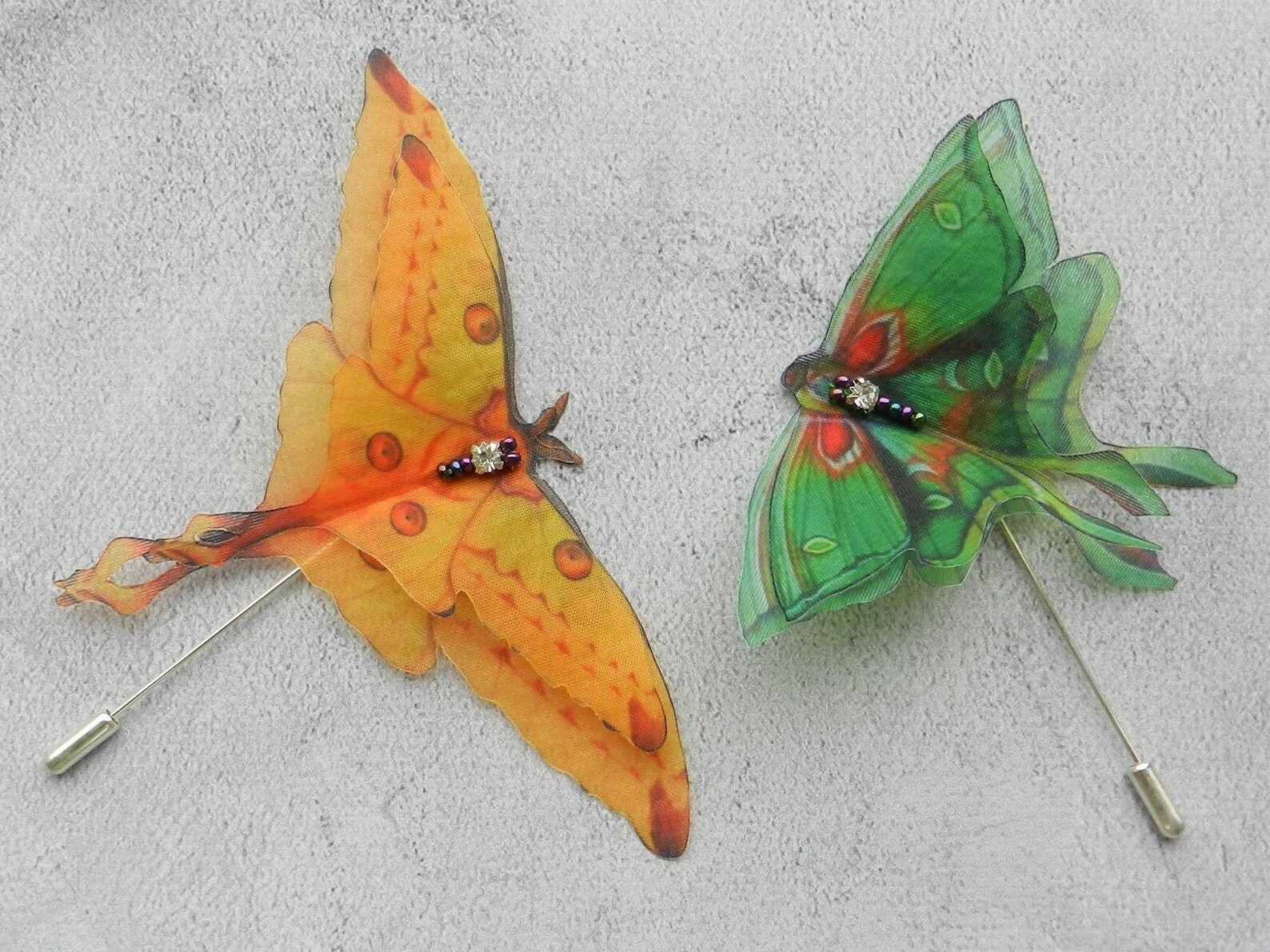 Luna Moth Silk Brooch Lapel Pin or Hair Clips With Rhinestone - Etsy