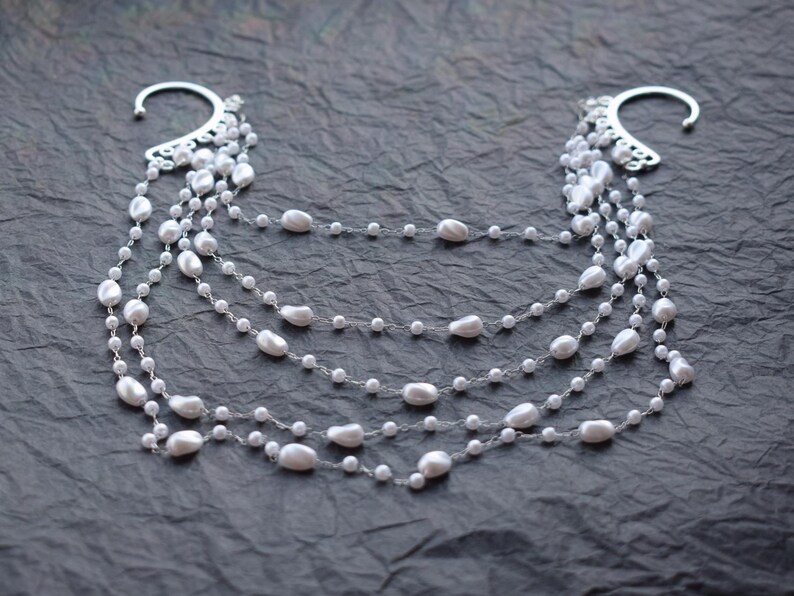 Pearls Chains Double Ear Cuff No Piercing – Hair Jewelry With Pearls ...
