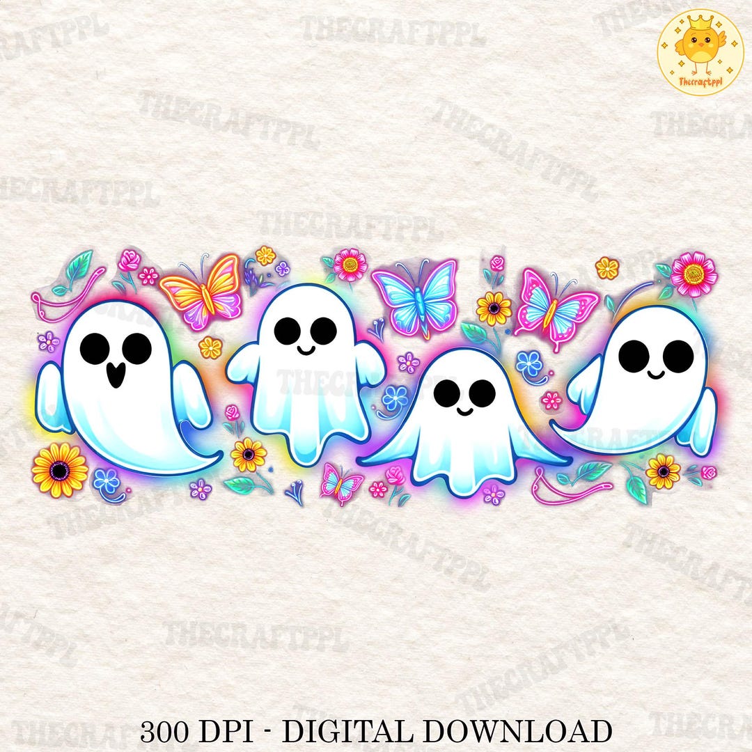 Cute Halloween Ghosts Png, Floral Ghosts Neon Png, Vintage Ghost Png ...