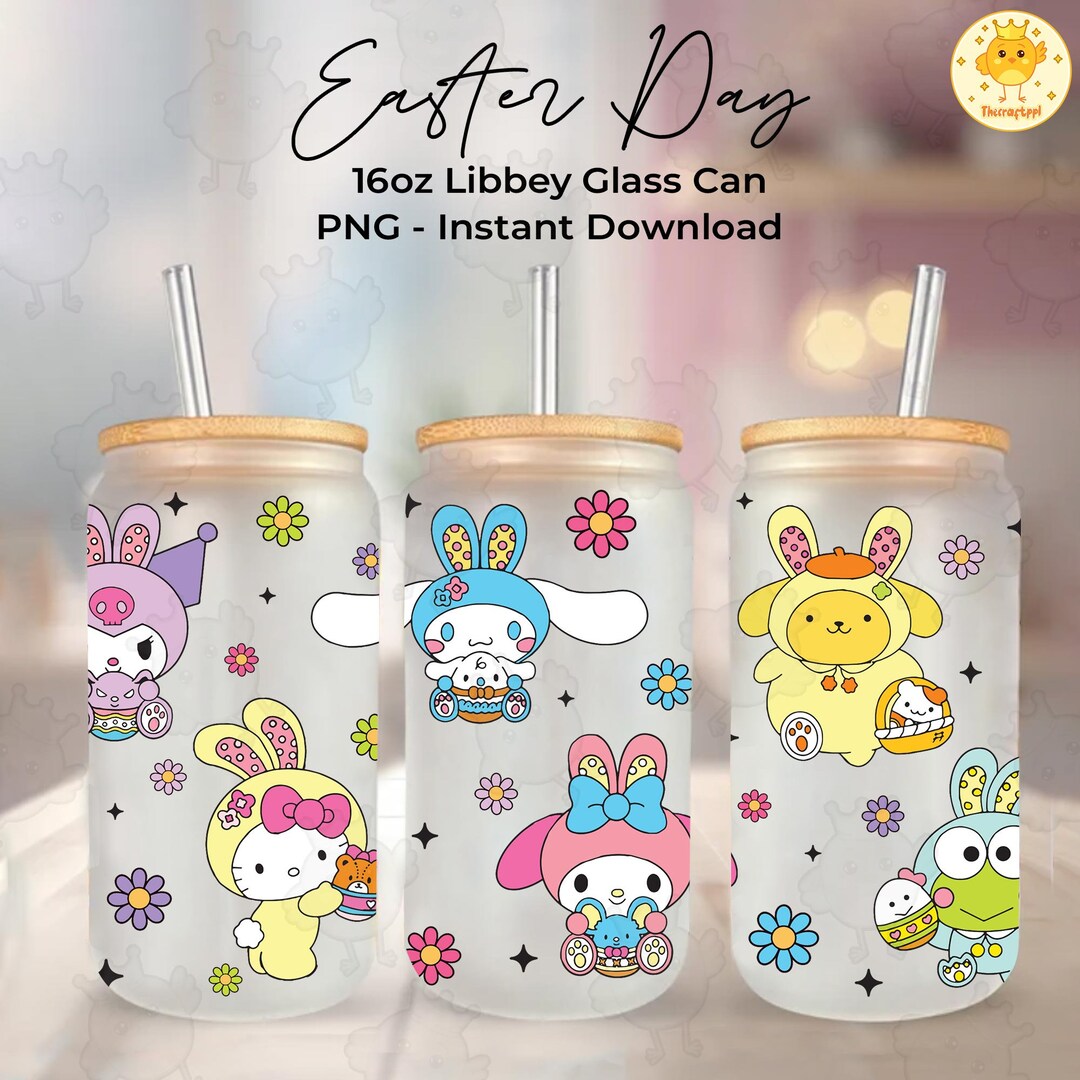 Friends Easter Glass Can 16oz, Easter Vibes Glass Can 16oz, Cute Cat ...