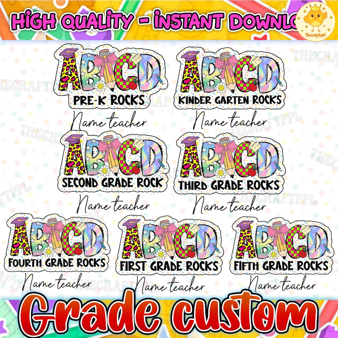 Neon Back to School Grade Bundle Png, Teacher Appreciation Png ...