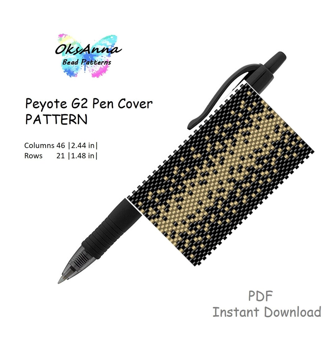Peyote Pen Cover Pattern for Pilot G2 Even Count Payote Black Gold Pen ...