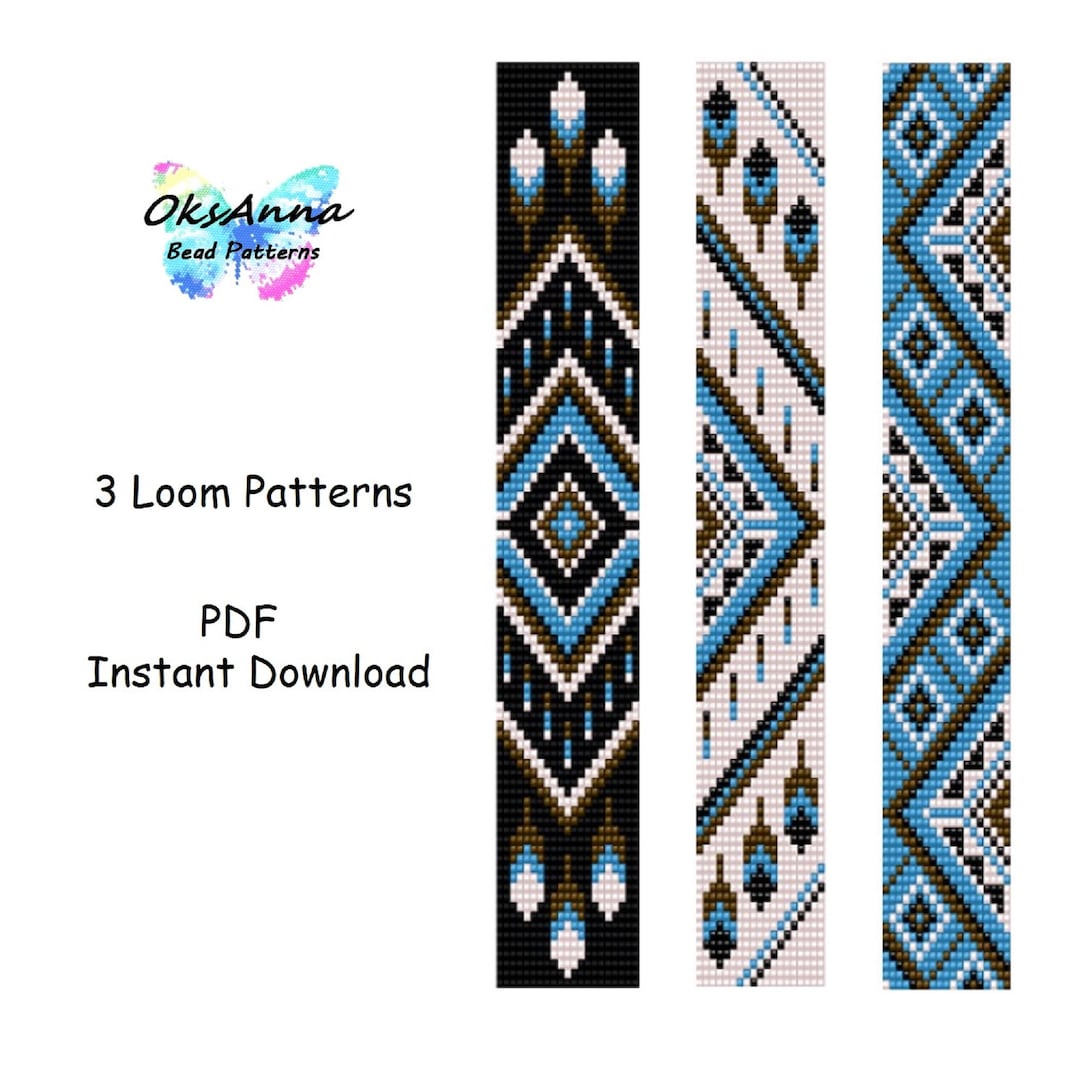 Blue Beaded Loom Bracelet Pattern Set Miyuki Patterns Loom Weave ...