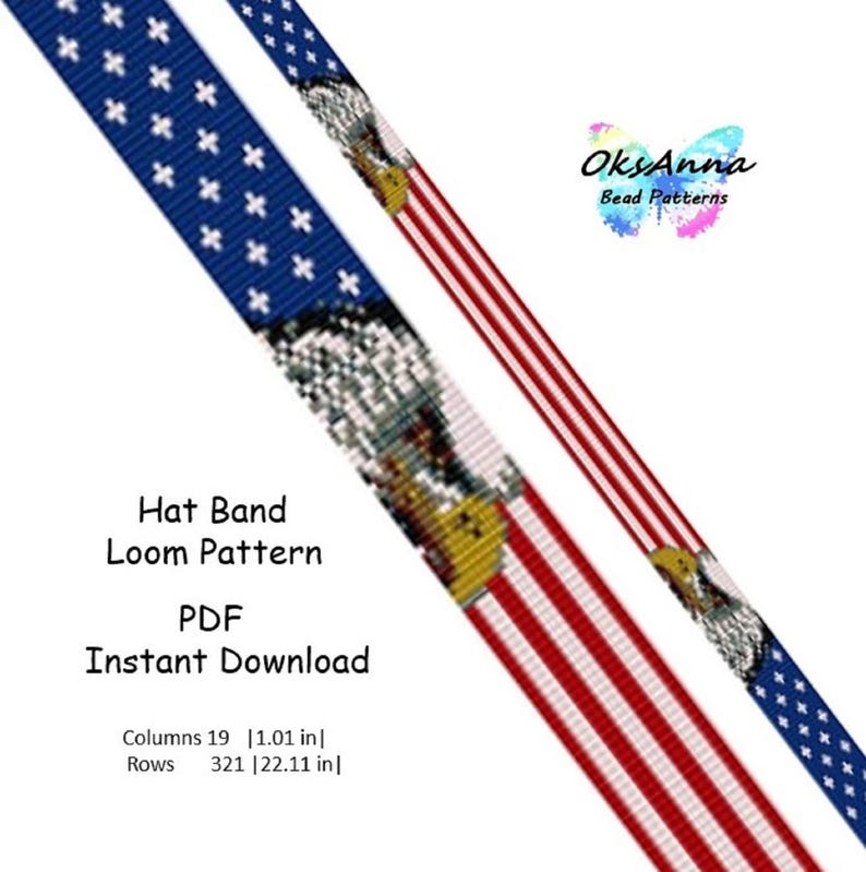 American Flag Eagle Hatband Pattern, Miyuki Seed Bead Loom (PDF Pattern ...