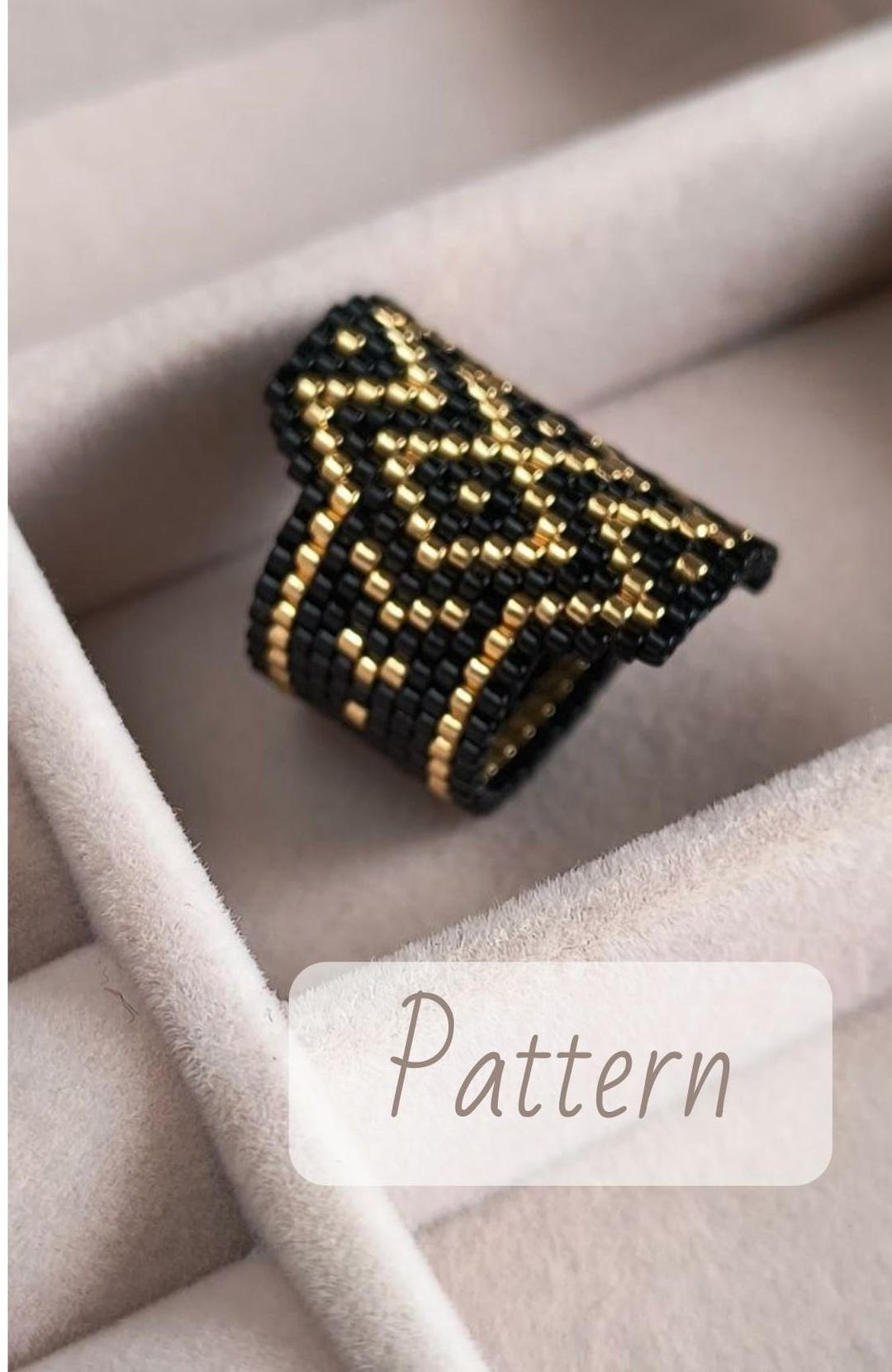 Black Gold Seed Bead Ring Design Odd Count Peyote Ring Pattern ...