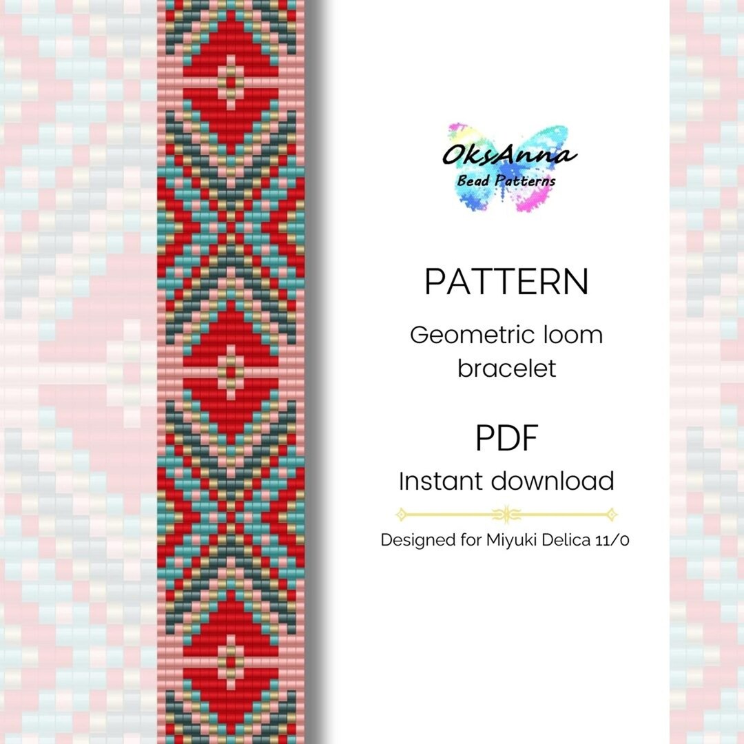 Geometric Loom Bracelet Beading Pattern Pdf Red Miyuki Delica
