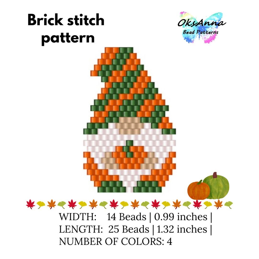 Beaded Pumpkin Gnome Pattern Halloween Gnome Design Brick Stitch ...