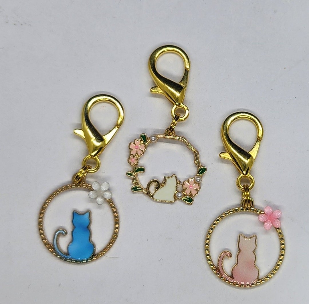 Cat and Flower Zipper Pull Charms - Etsy