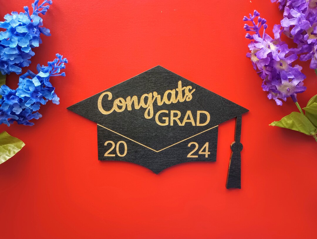 Congrats Grad Wooden Engraved Cutout, Graduation Hats, School Signs ...