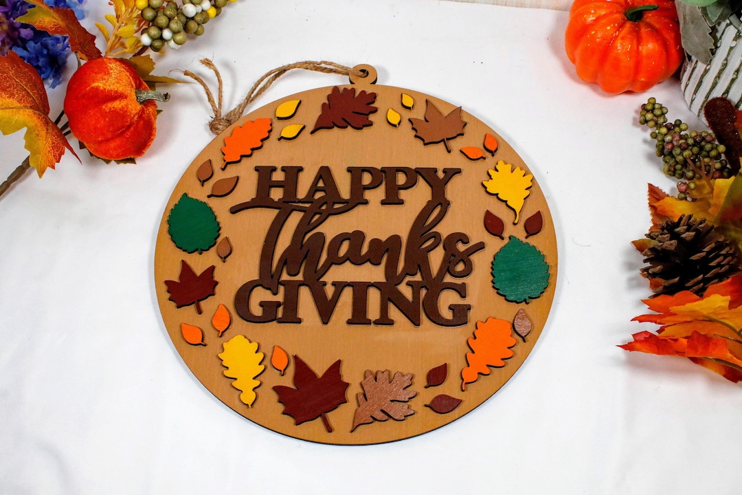 Happy Thanksgiving Wooden Door Hanger Sign, Thanksgiving Door Hanger ...