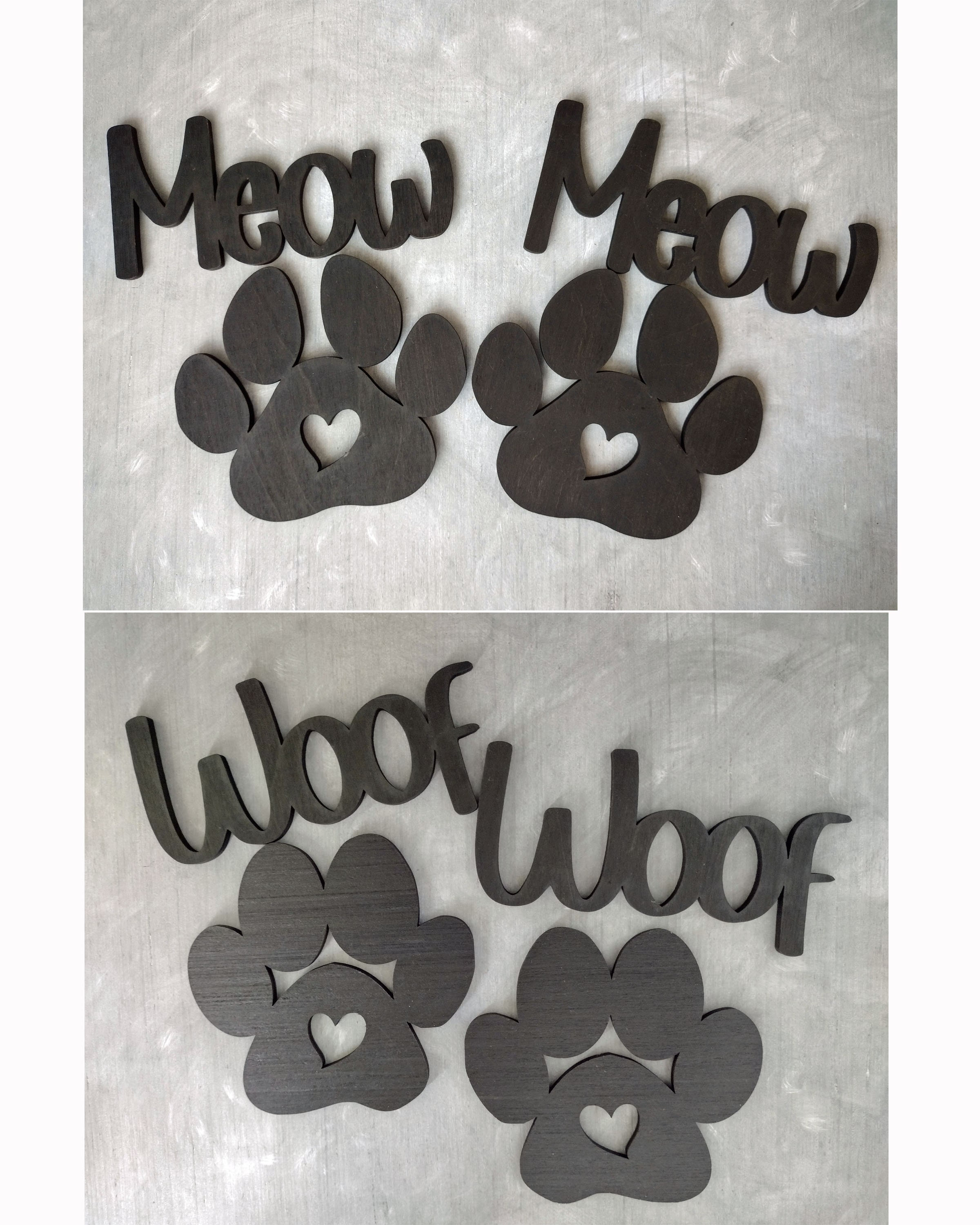 Woof or Meow Word Cutout and Paw Print Bundle Laser Cut - Etsy