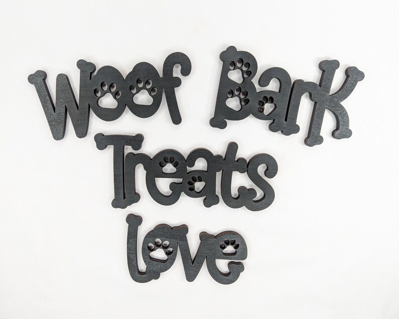 Wooden Dog Word Cutout: Woof, Bark, Treats, Love - Dog Wall Decor - Etsy
