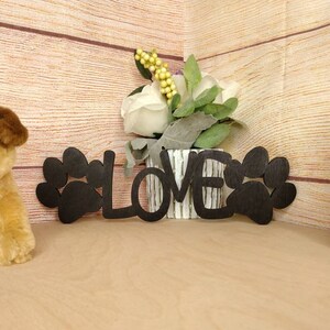 Love Paw Prints Cutout Sign, Cute Dog Signs, Wooden Dog Sign, Pet Signs ...