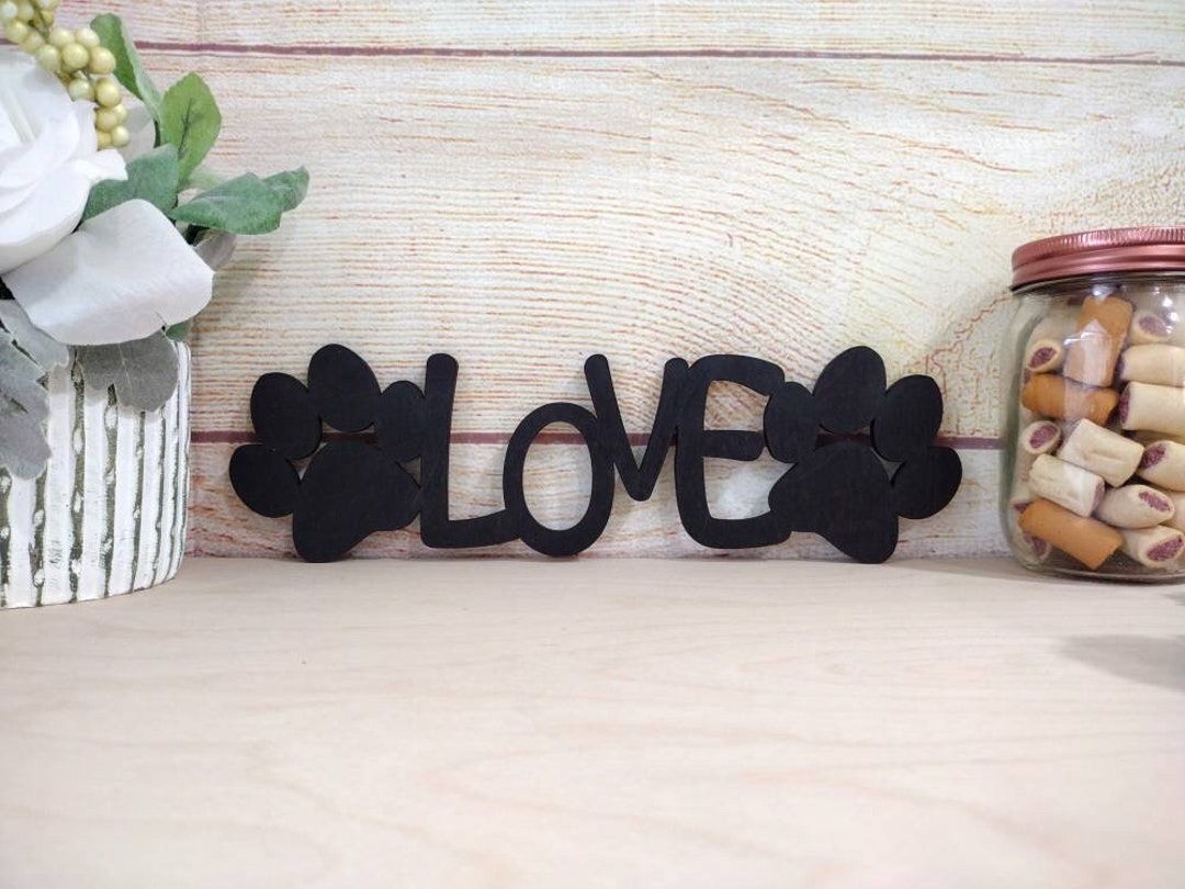 Love Paw Prints Cutout Sign, Cute Dog Signs, Wooden Dog Sign, Pet Signs ...